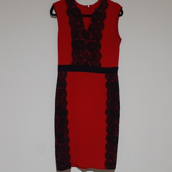 Gabby Skye | Dresses | Chic Gabby Skye Red Dress With Black Lace ...